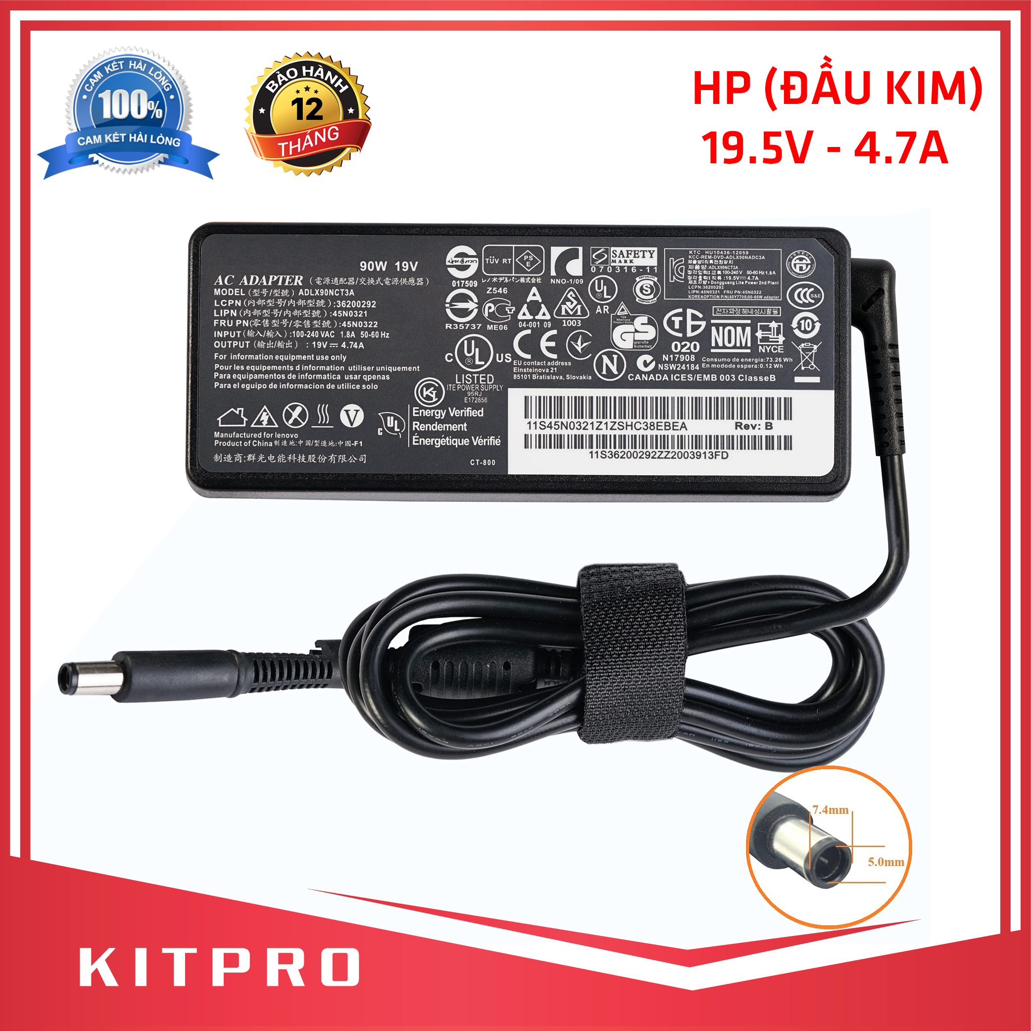 Bán [HÀNG CAO CẤP] Cục sạc laptop HP 19.5V 4.7A KITPRO BẢO HÀNH 12 ...